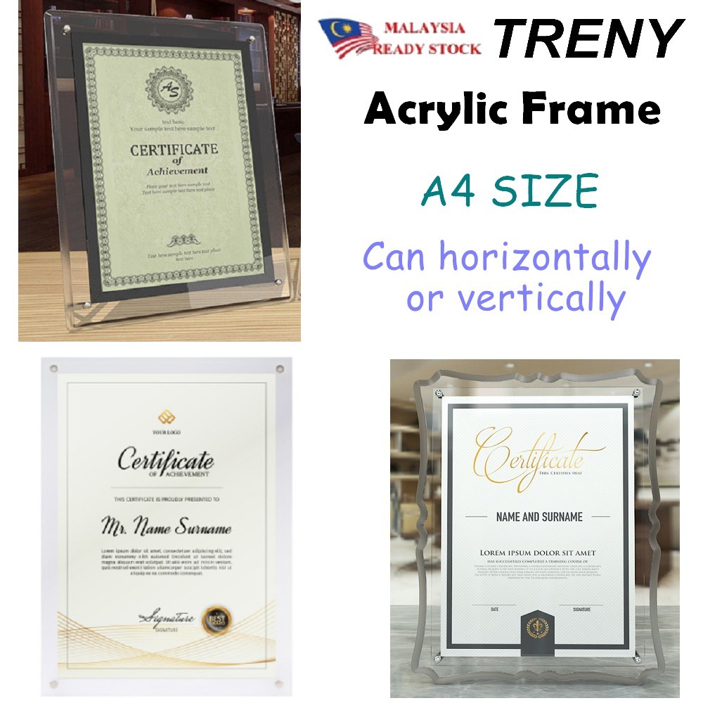 TRENY Acrylic Photo Frame A4 Standing Acrylic Certificate Poste Frame / Advertisement Display ...