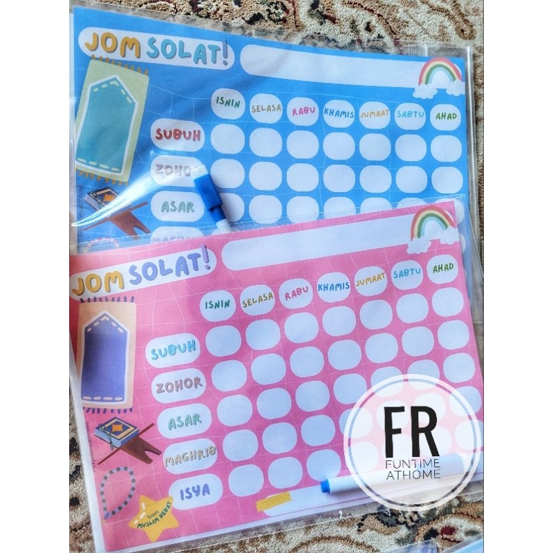 [Hardcopy] Solat tracker comes with erasable marker, Jom solat, blue ...