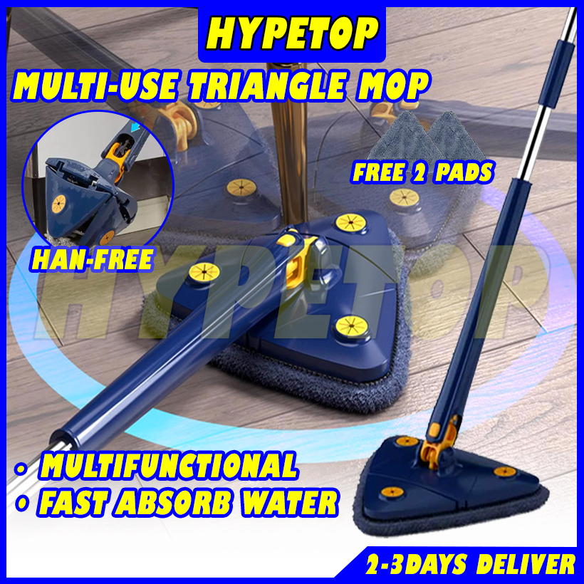 HYPETOP Triangle mop lantai Squeeze spin mop Multi-use Wet&Dry hand free self wring floor Mop ...