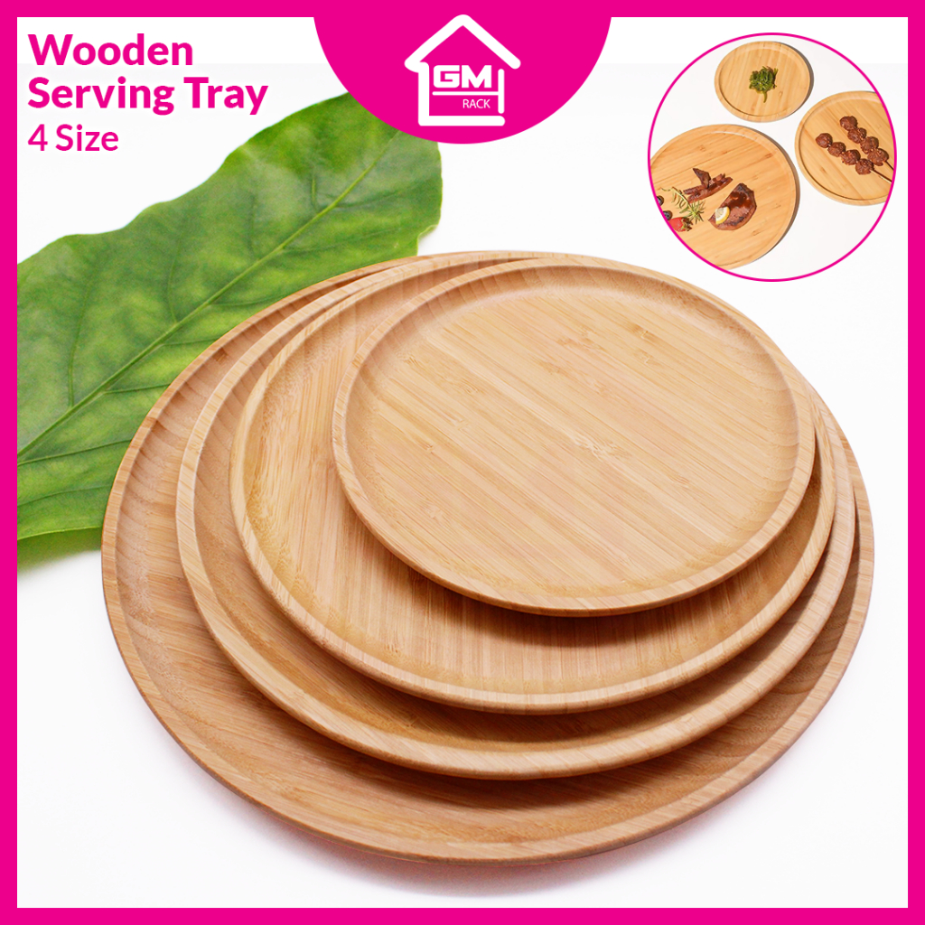 [GMRACK] DULANG PIRING KAYU BULAT 4 SIZE , SERVING WOODEN PLATE TRAY ...