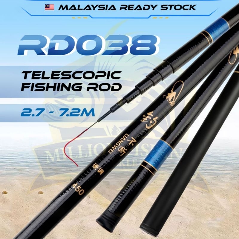 【RD038】Telescopic Fishing Rod 2.7m/3.6m/4.5m/5.4m/6.3m/7.2m Fibreglass Ultralight Telescopic ...