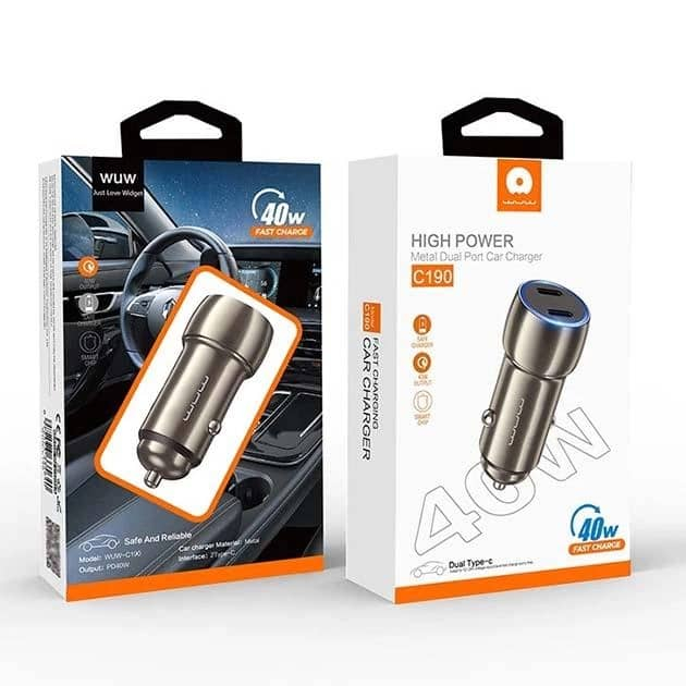WUW C185 2 Ports Transparent Car Charger/WUW C190 Dual Type-C Ports METAL Car Charger | Shopee ...