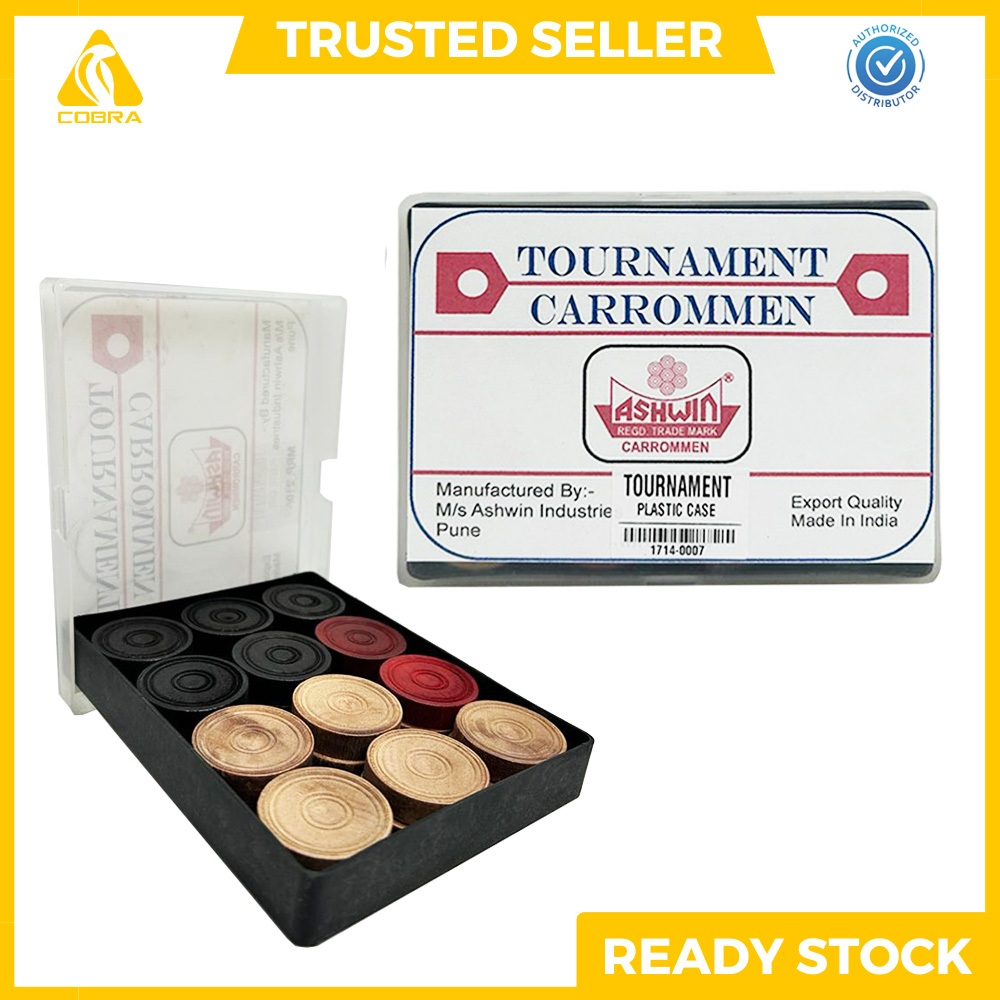 Ashwin Carrom Men Carrom seed coin Wooden TOURNAMENT In Plastic Case ...