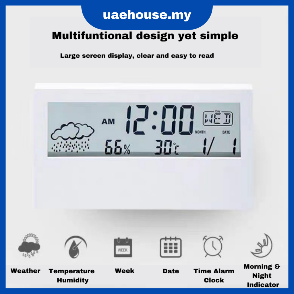Transparent Electronic Table Clock Weather Display Large Screen ...