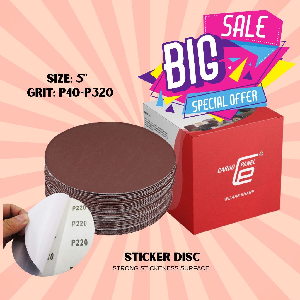 Carbo Panel 100pcs 5" Inch PSA Sanding Disc 125mm Red Round Sticker ...