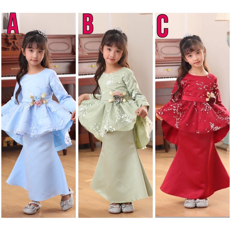 Cooleves 20Girl Baju Raya Flower Lace peplum Kanak-kanak perempuan 2 ...