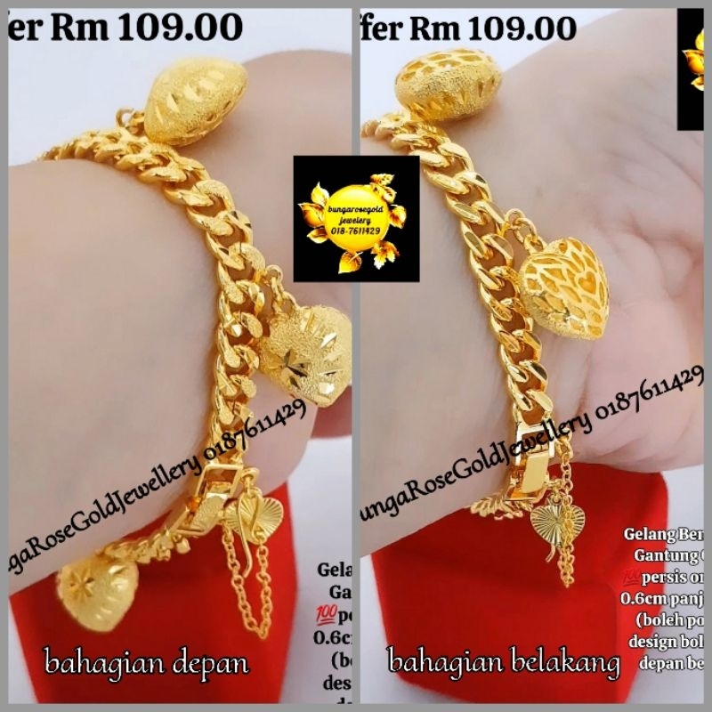 🔥Gelang Bensen Love Gantung Cop 916 💯persis ori💯 2 design boleh pakai ...