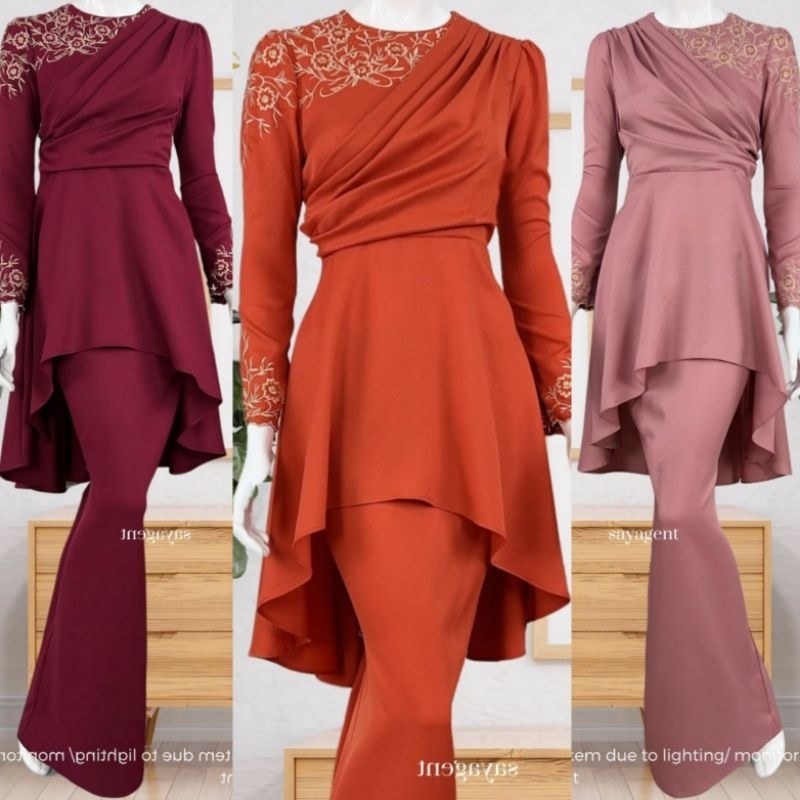 (NO COD) Baju kurung drape moden Sulam 🔸Nelly Baju raya viral 2024 baju ...