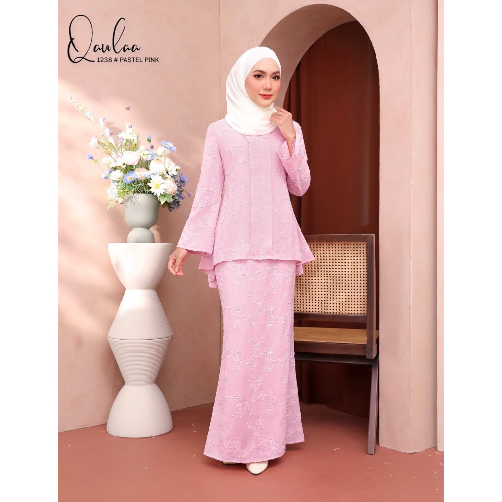 Readystock Qawlaa Kebaya Moden Flower Embroidery Chiffon Full Lining ...