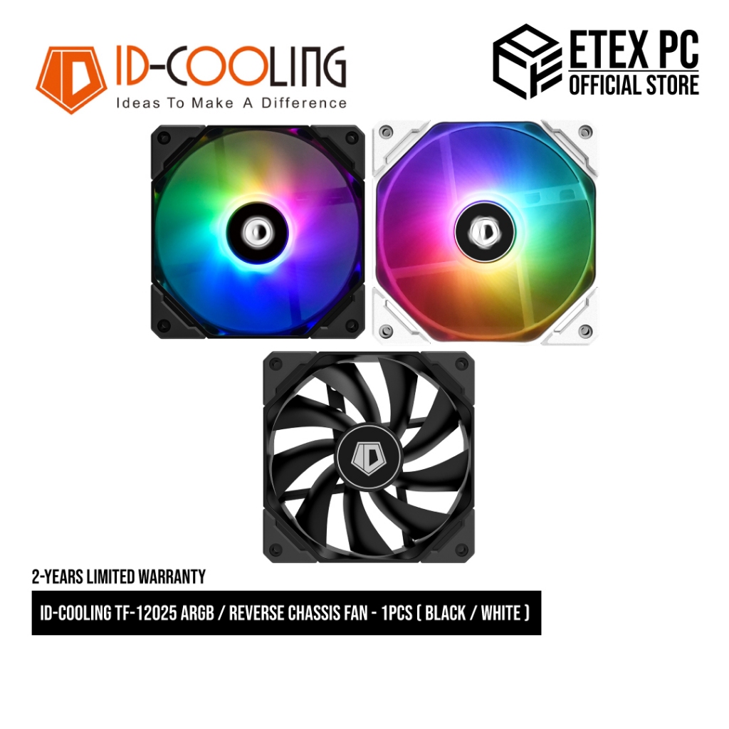 ID-COOLING Tf-12025 ARGB / Reverse Chassis Fan - 1PCS ( Black / White ) | Shopee Malaysia