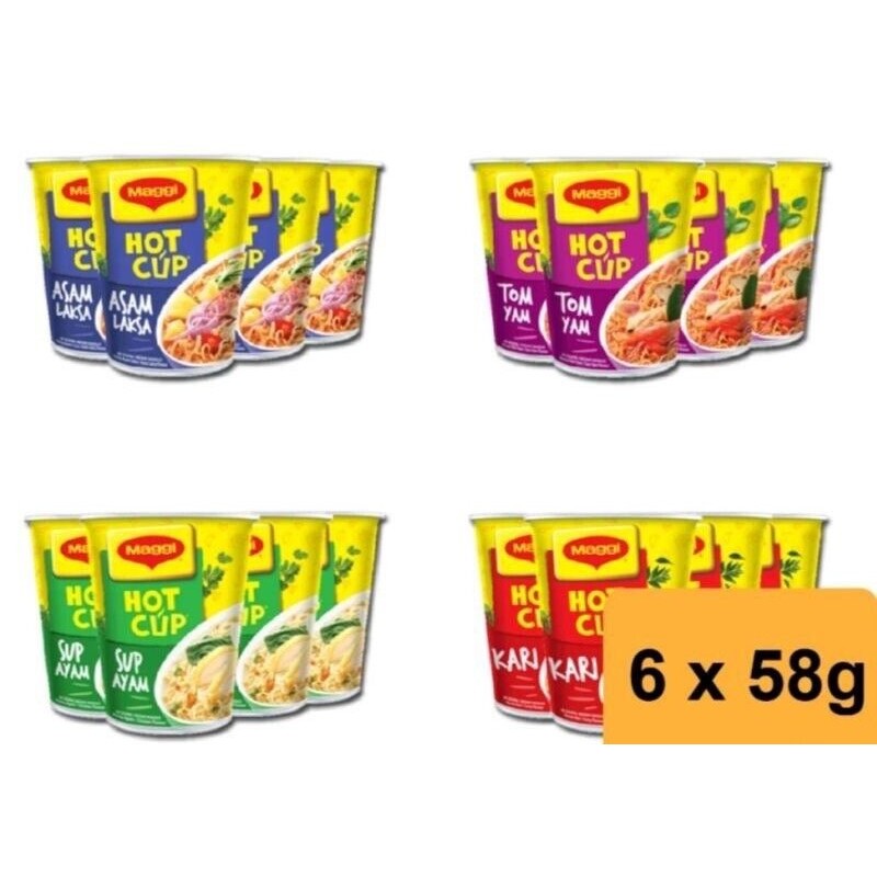 MAGGI Hot Cup Kari / Sup Ayam / Tom Yam / Asam Laksa 59g x 6s | Shopee ...