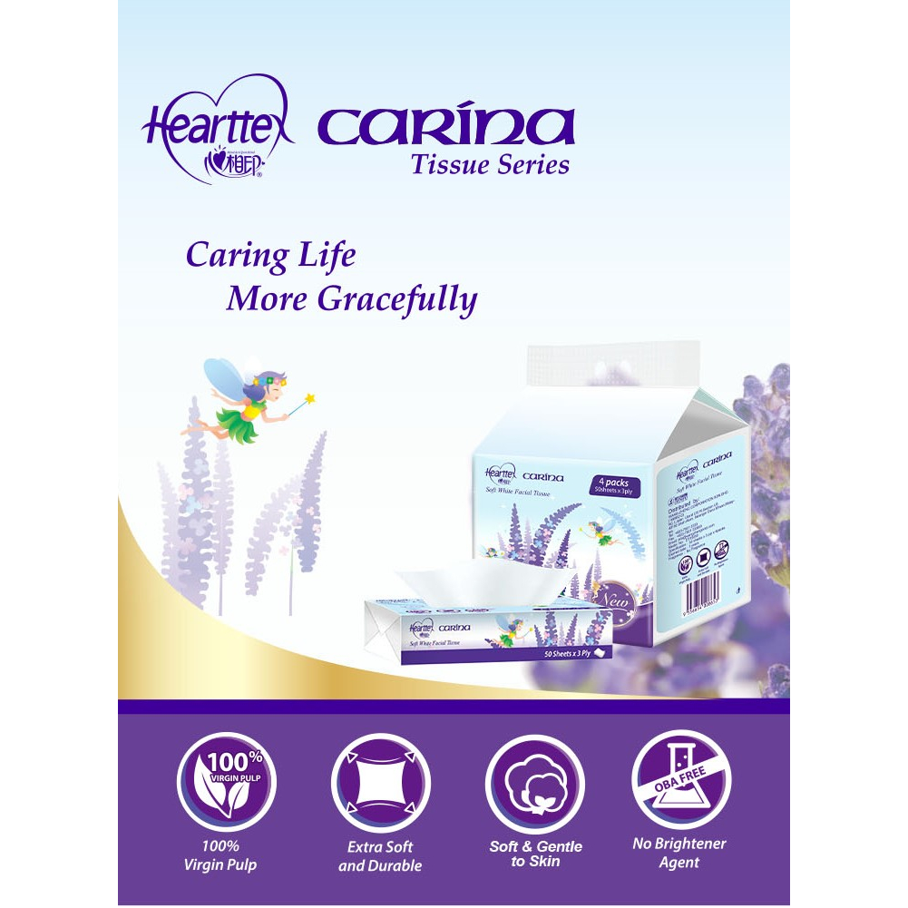 CARINA LAVENDER SOFT PACK FACIAL TISSUE 6PKTS x 100SHEETS x 3PLY (SIZE ...