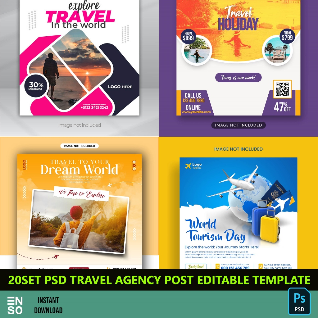 20-Set PSD Travel Agency Post Design Template | Editable Design Files ...