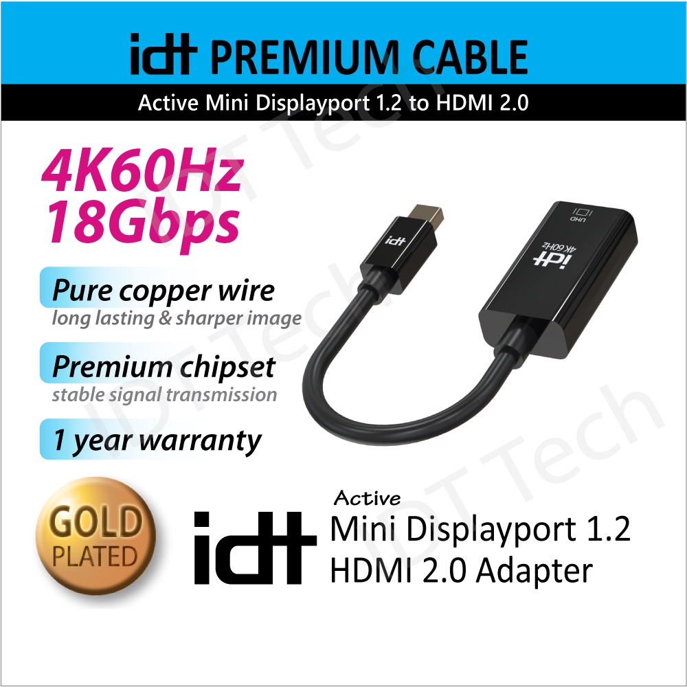 IDT Active Mini Displayport 1.2 Male to HDMI 2.0 Female Adapter Support ...