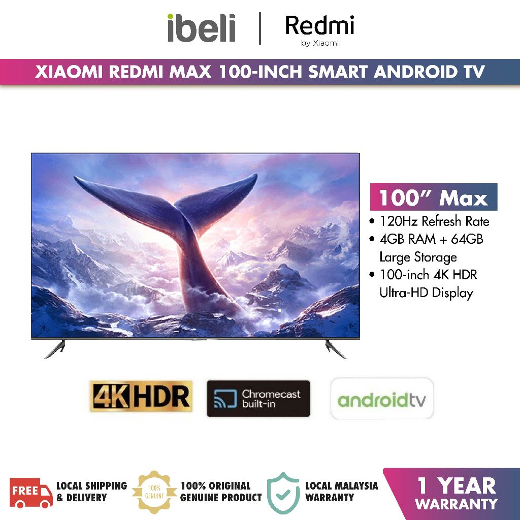 Xiaomi Redmi Max 100-inch Smart Android TV 120Hz Refresh Rate 4K HDR ...