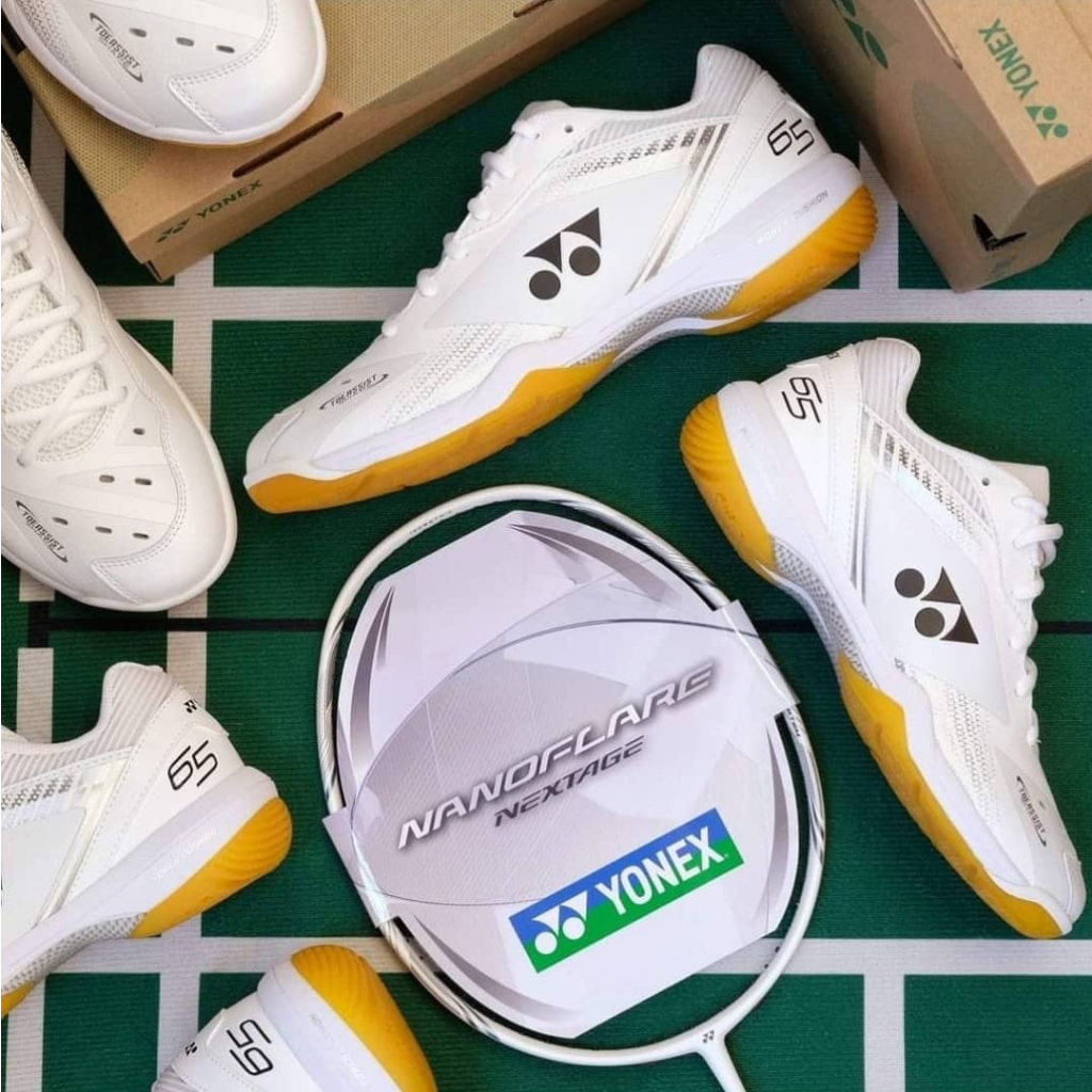 NEW YONEX 65Z WHITE BADMINTON SHOES 100% original FREE T-SHIRT YONEX ...