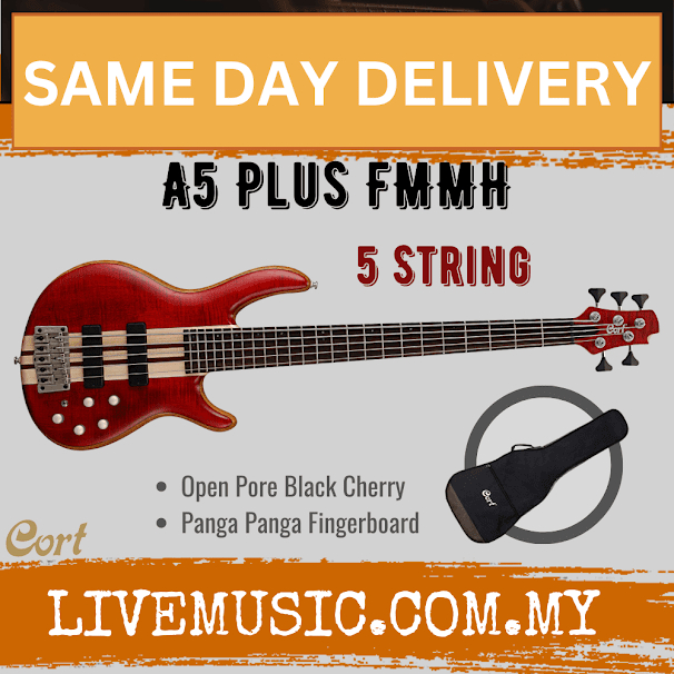 Cort A5 Plus FMMH 5-String Bass Guitar Rosewood Fretboard with Bag - Open Pore Black Cherry (A-5 ...