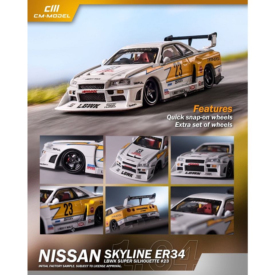 CM MODEL 1/64 LBWK NISSAN SKYLINE GT-R R34 SUPER SILHOUETTE NO.23 WITH ...