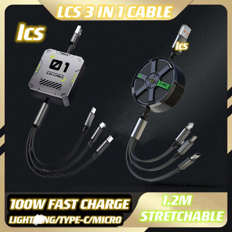 LCS MECHA/JDM 3 In 1 100W Fast Charge Cable Retractable Feo Usb To ...