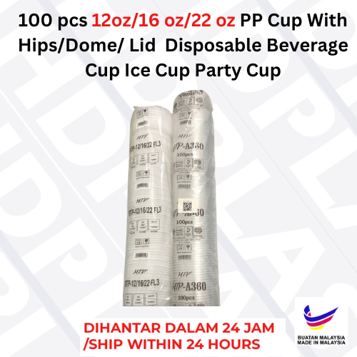 100 Pcs 12oz 16 Oz 22 Oz Pp Cup With Hips Dome Lid Disposable Beverage