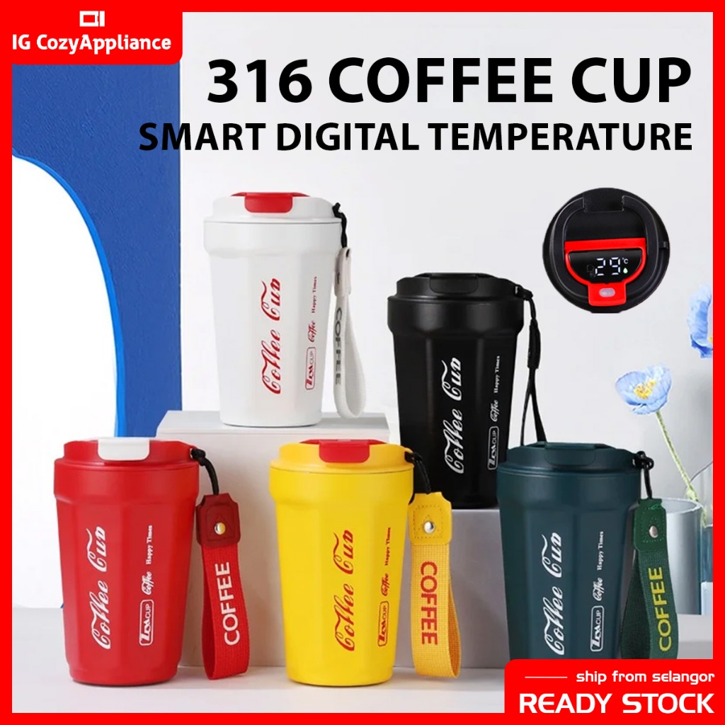 Coffee Cup 350ml 316 Stainless Steel Smart Digital Temperature LED ...
