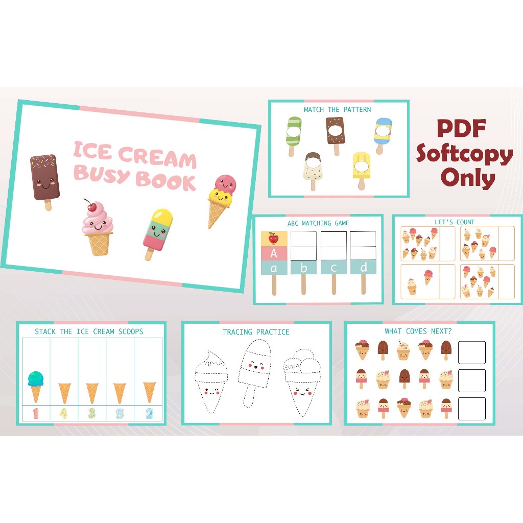 PDF] Ice Cream Busy Quiet Book Learning Kids Printable Montessori ...