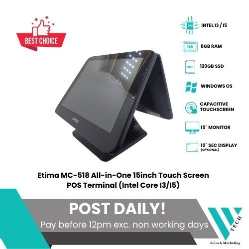 Etima MC-518 All-in-One 15inch Touch Screen POS Terminal (Intel Core I3 ...