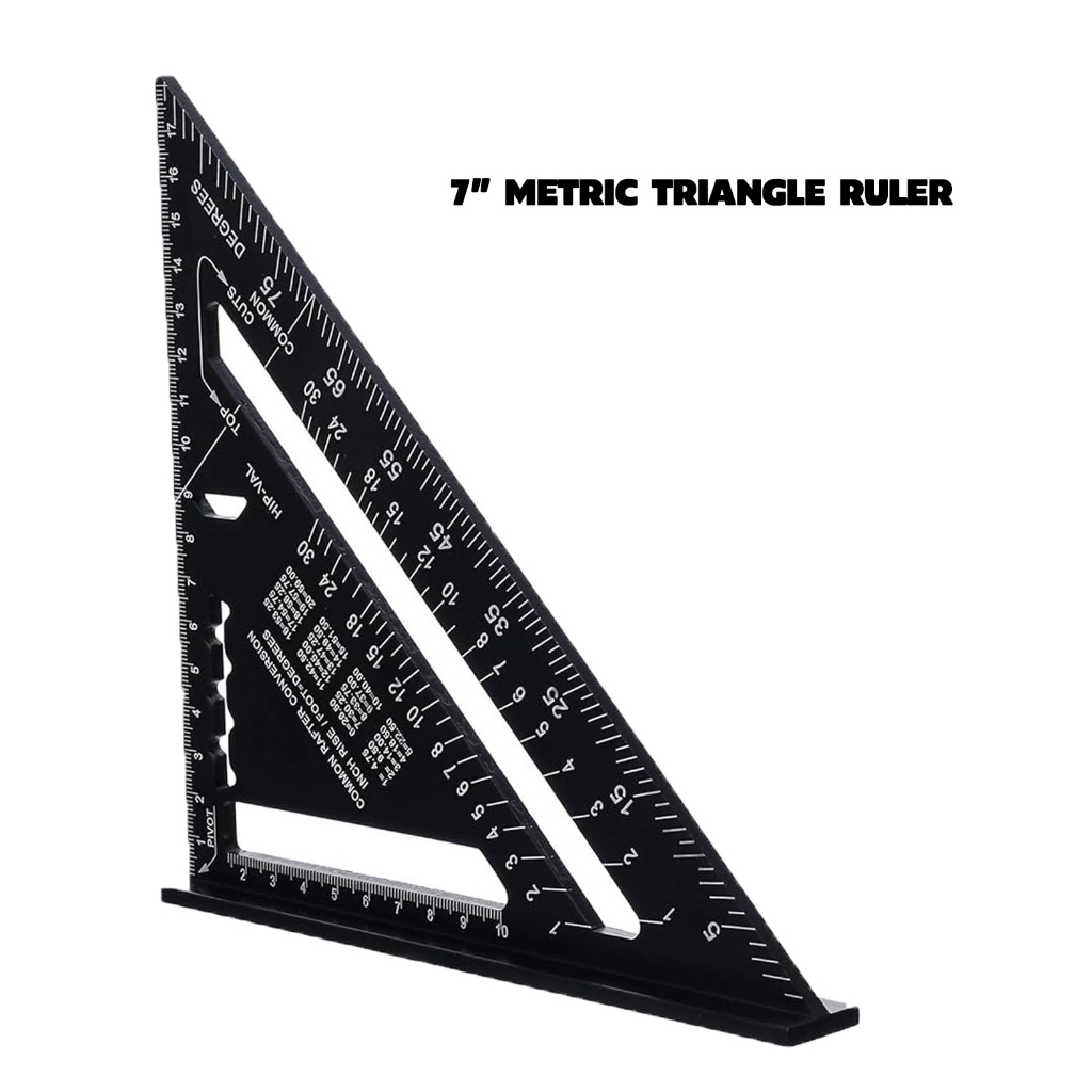 BLACK 7" / 12" ALLUMINIUM ALLOY METRIC TRIANGLE RULER ANGLE RULER ...