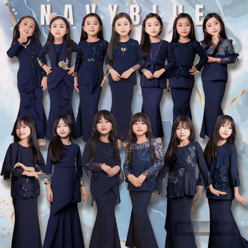 🔵 NAVY BLUE ( 50 DESIGN ) Tema Baju Raya Budak Baju Kurung Modern Slim ...