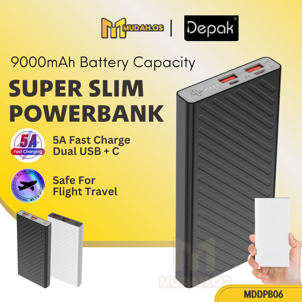 DEPAK Fast Charging 3A Portable Slim Powerbank 9000mAh USB Type C Port ...