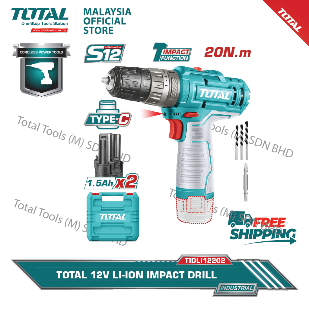 TOTAL 12V Li-ion Impact Drill - TIDLI12202 | Shopee Malaysia