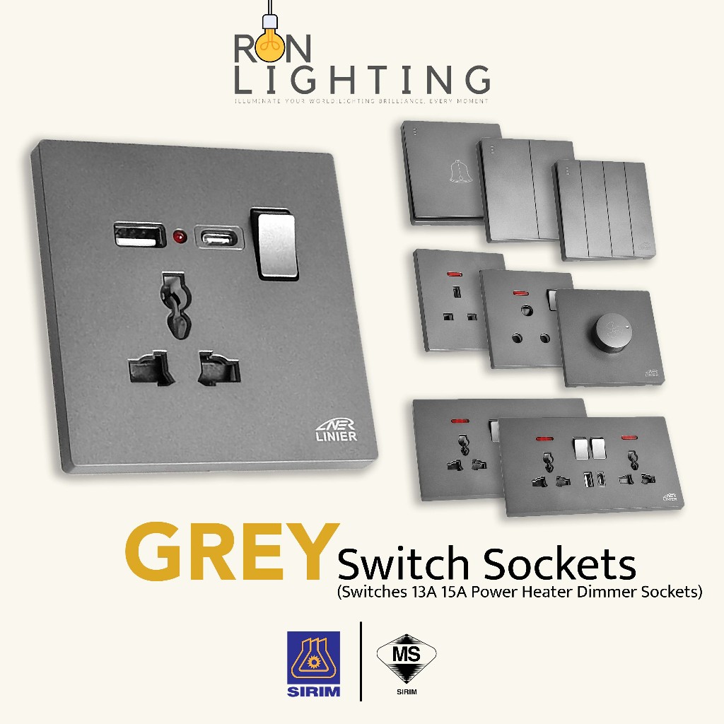 【SIRIM】Ultra Slim Premium Grey Light Switch Socket Suis Lampu Rumah ...
