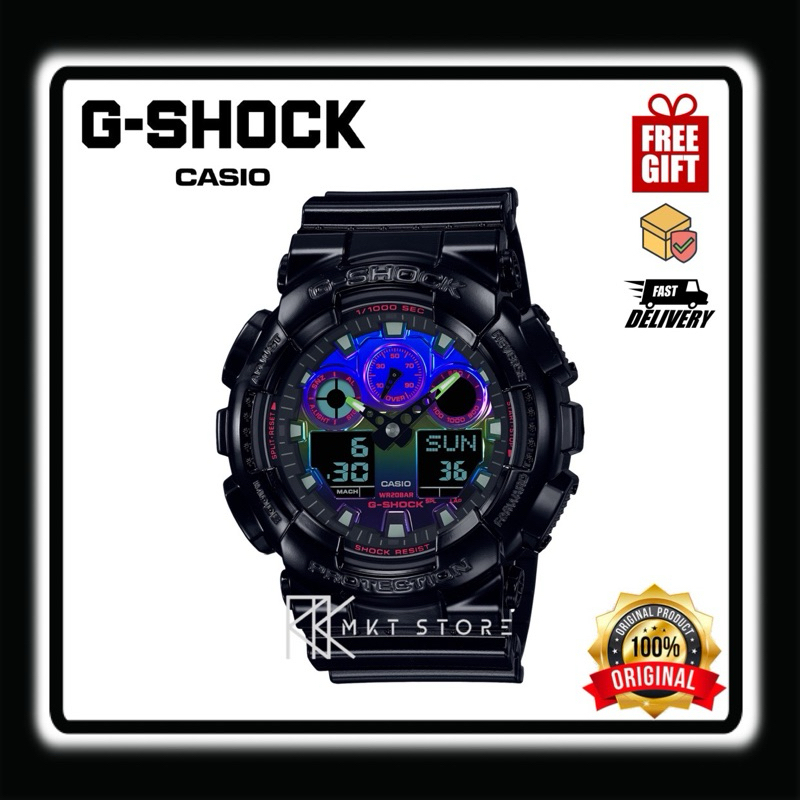 Original G-shock Virtual Rainbow Analog-Digital GA-100RGB-1A / GA100RGB-1A / GA-100RGB-1ADR ...