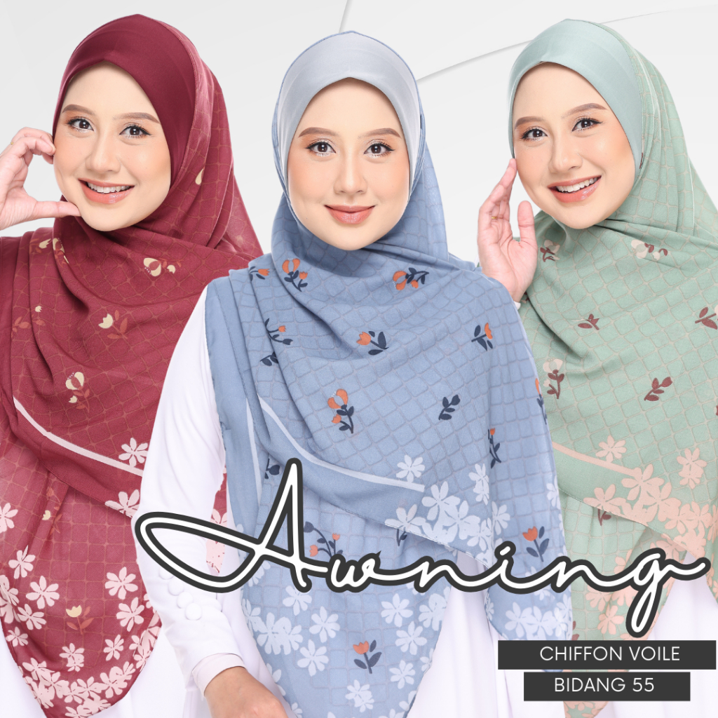 Tudung Bawal Voile Awning / Tudung Labuh / Bidang 55 / Bawal Corak ...