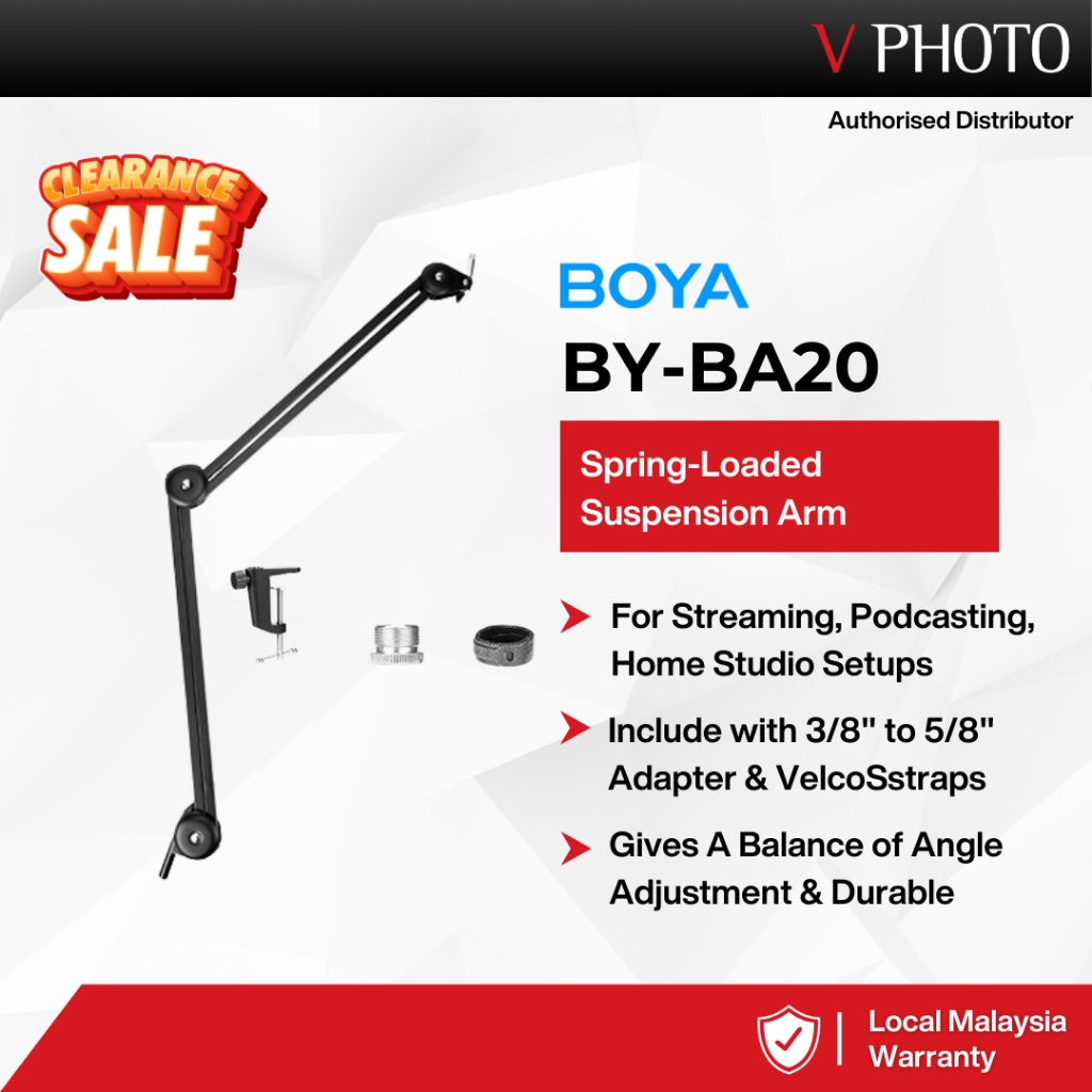 BOYA BY-BA20 MICROPHONE ARM STAND - MICROPHONE BOOM ARM EXTENDED HOLDER ...