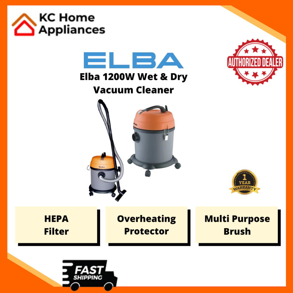 Elba Wet & Dry Vacuum Cleaner | 1200W | HEPA Filter | Multi Purpose Brush | EV-6720 | 1 Year ...