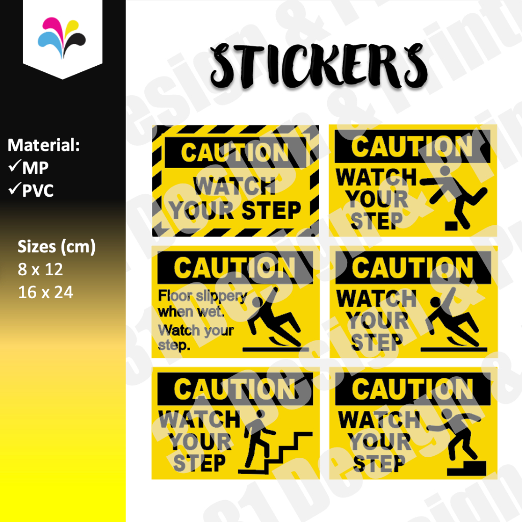 Caution warning label sticker Watch your step floor slippery when wet ...