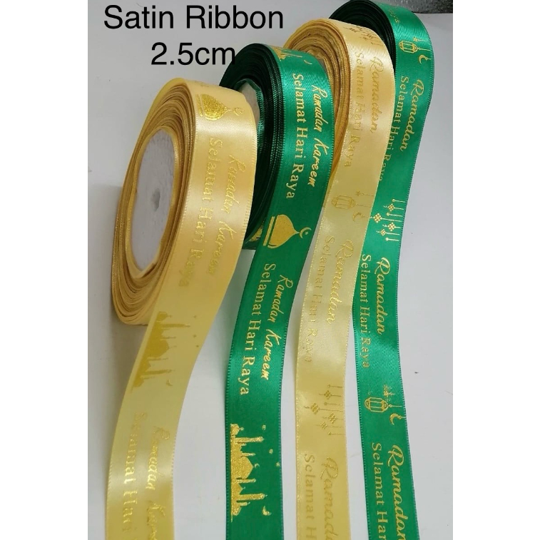 Satin Reben Printed Raya/Ribbon hari raya Satin 2.5cm x 5meter/Reben ...