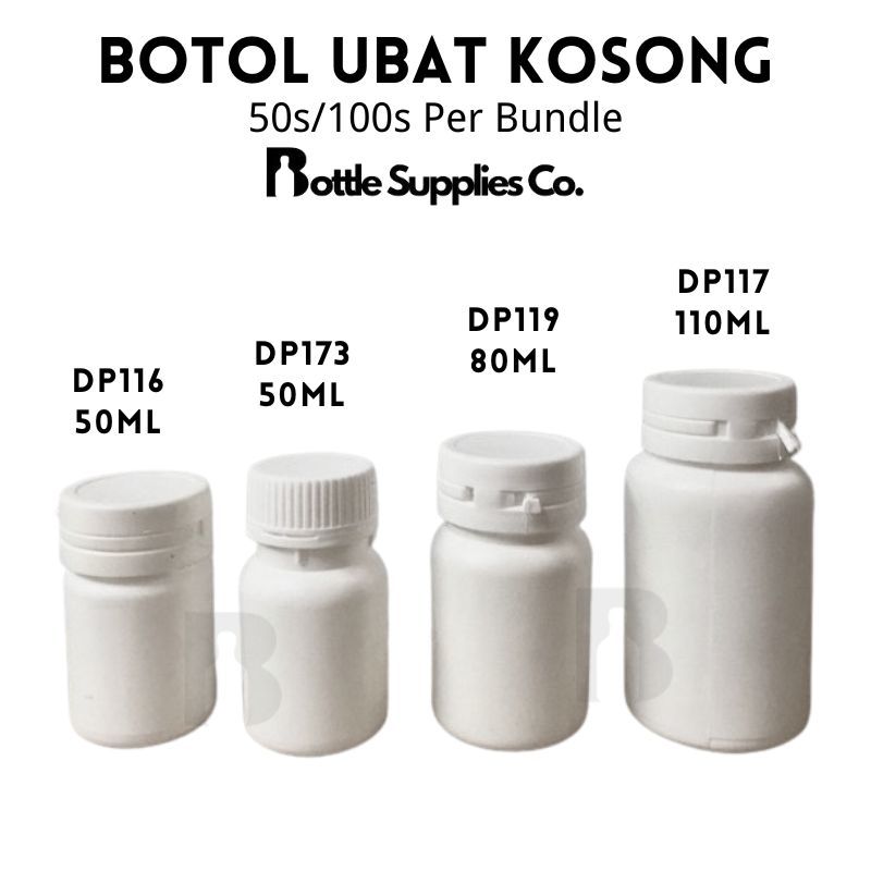 (50/100pcs) Empty White Plastic Capsule Bottle 50ml 80ml 110ml Botol ...