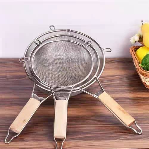18CM Wooden Handle Deep Shaped Frying Net Filter Sieve 木制单柄双耳油炸网 ...
