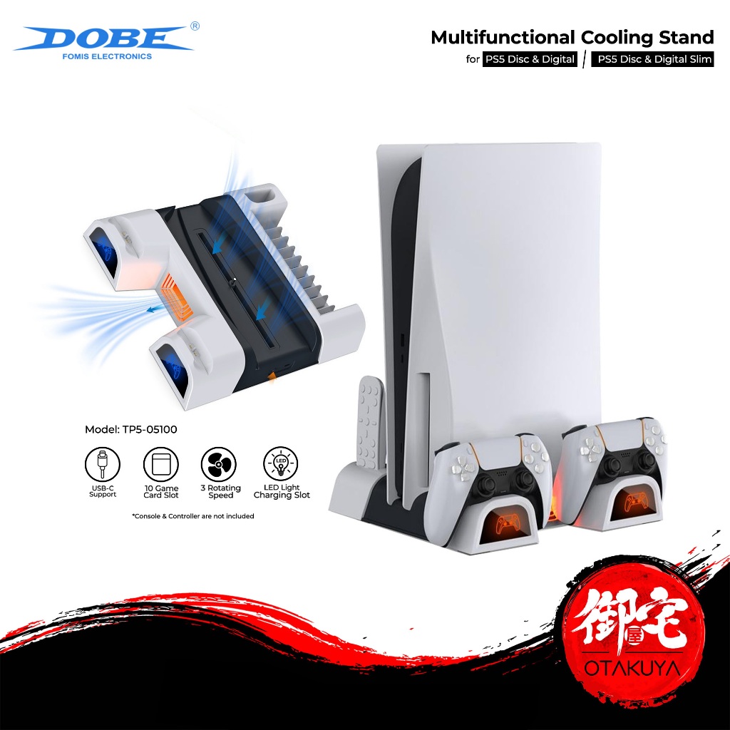 DOBE PS5 Multifunctional Cooling Stand Dual Charging Dock/10 Game Disc ...