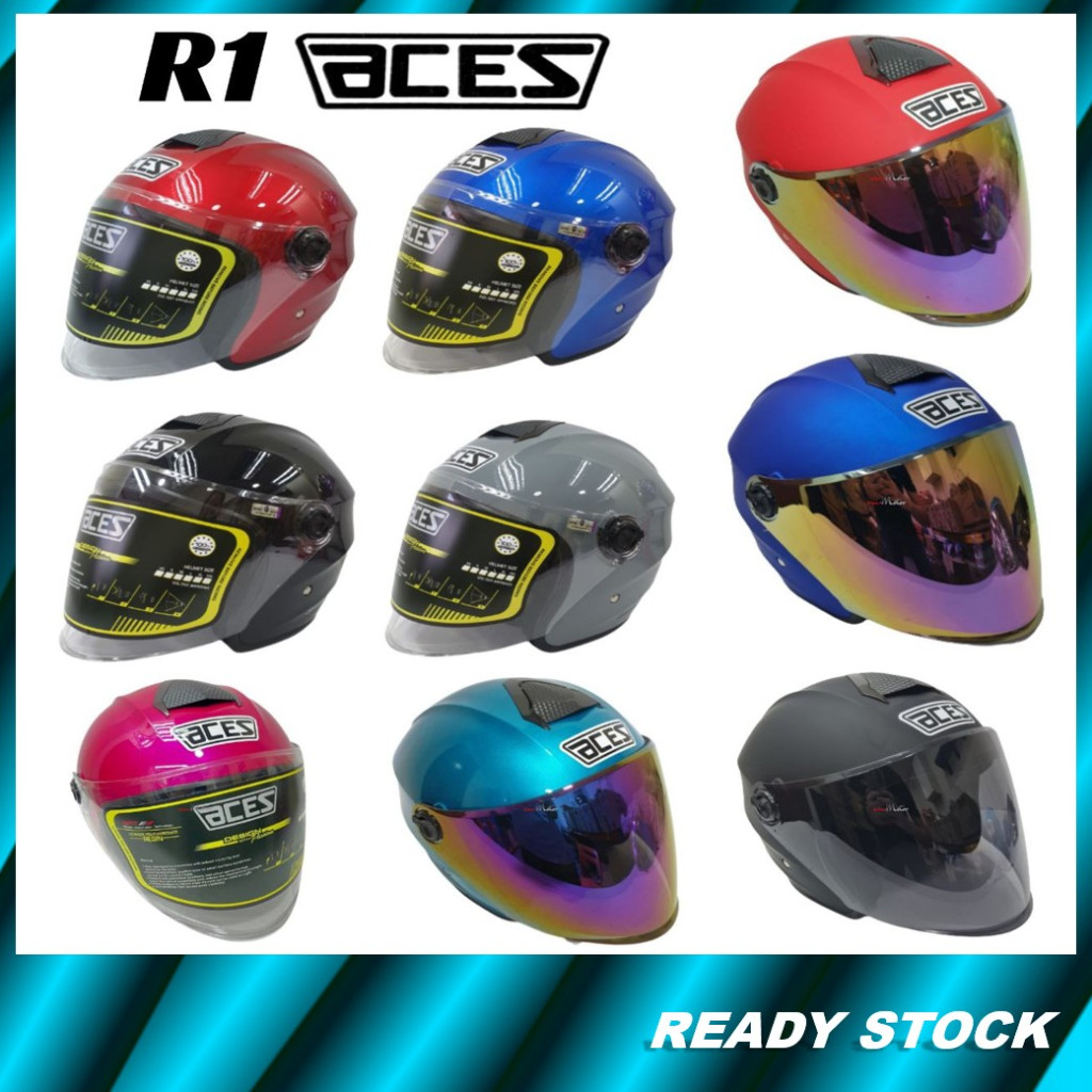 ACES R1 Motorcycle Helmet Open Face Original With Visor Clear/Smoke ...