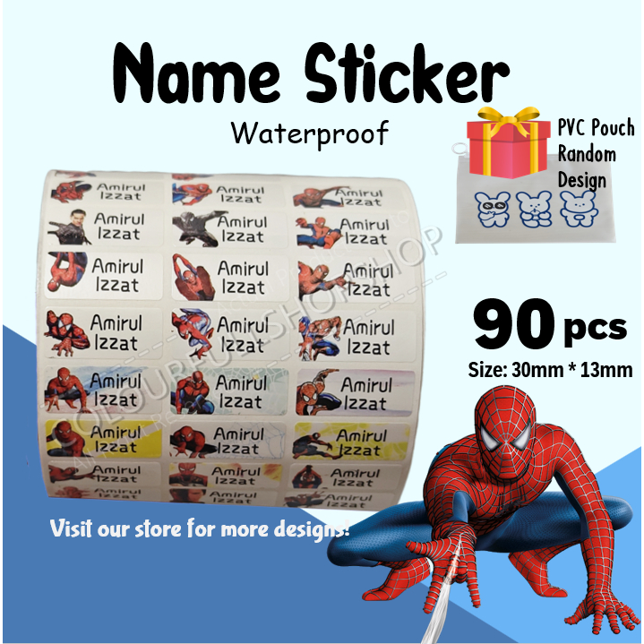 Spiderman Superhero Name Sticker custom made for kids, kindergarten ...
