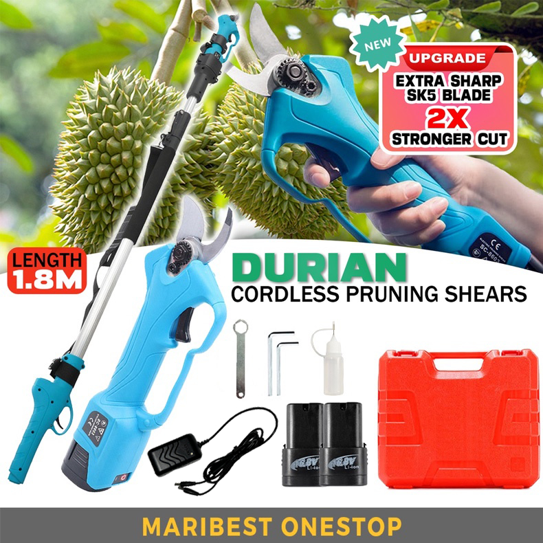 Durian Cordless Pruning Shears Heavy Duty Tree Cutter Gunting Pokok ...