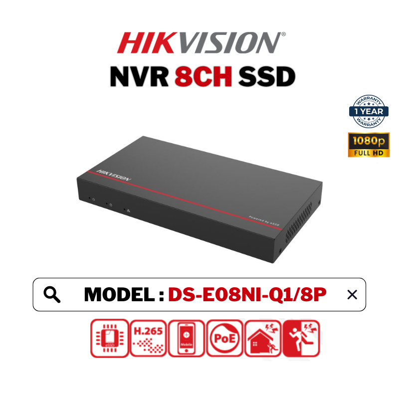 HIKVISION CCTV eNVR 8CH Digital Video Decorder eSSD 1TB 2 WEEKS DVR Turbo HD 4MP DS-E08NI-Q1/8P ...
