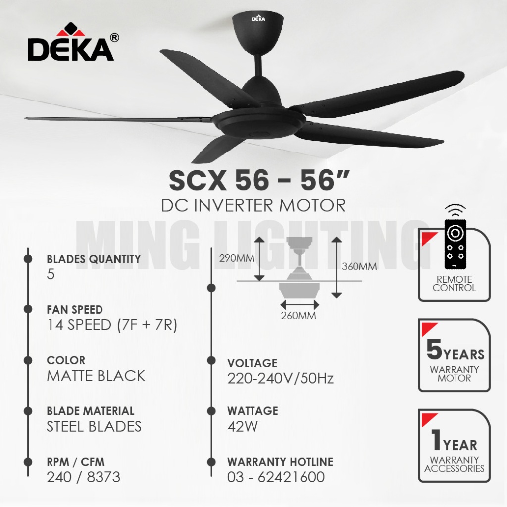 (Sirim) DEKA Ceiling Fan SCX 56" Remote Control 7+7 Speed 5 Steel Blade ...