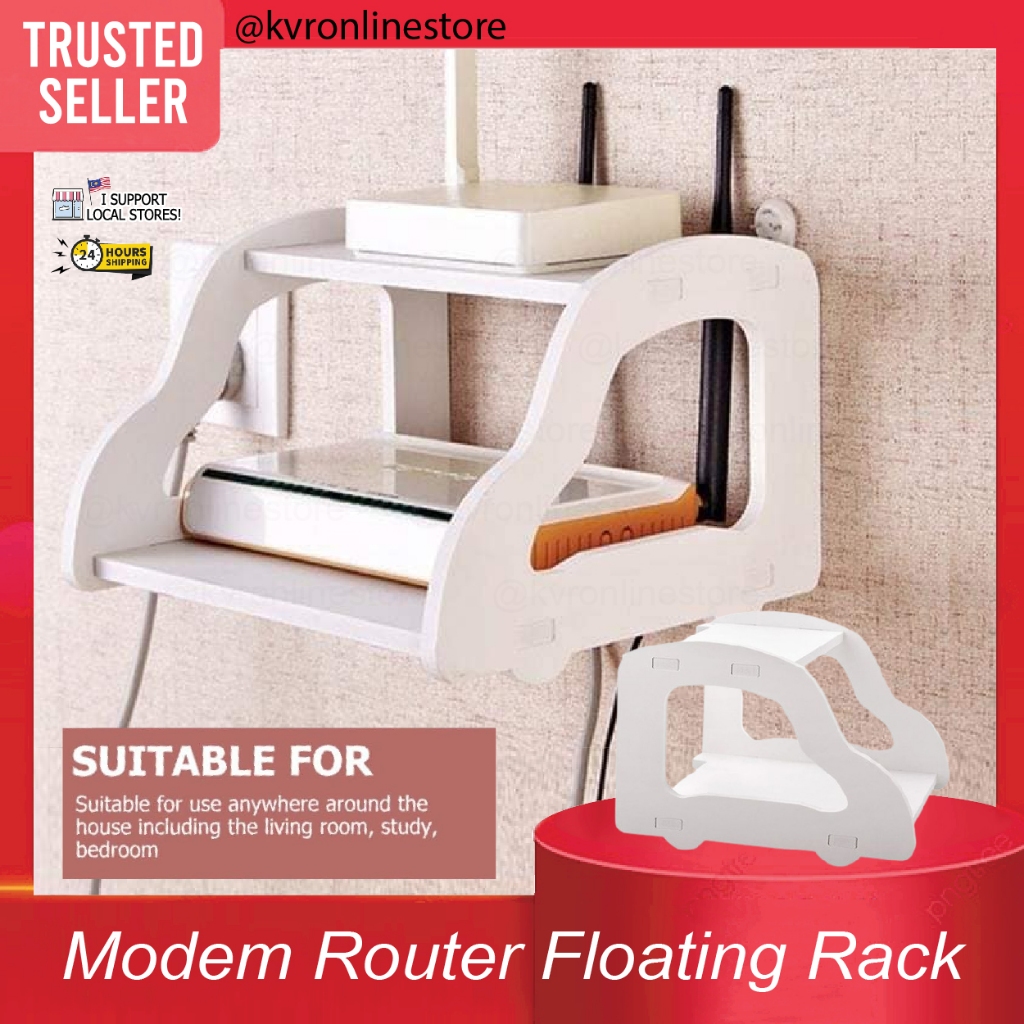 Floating Wall Mount TV Box Router Rack Top Storage WiFi Modem Shelf Box ...