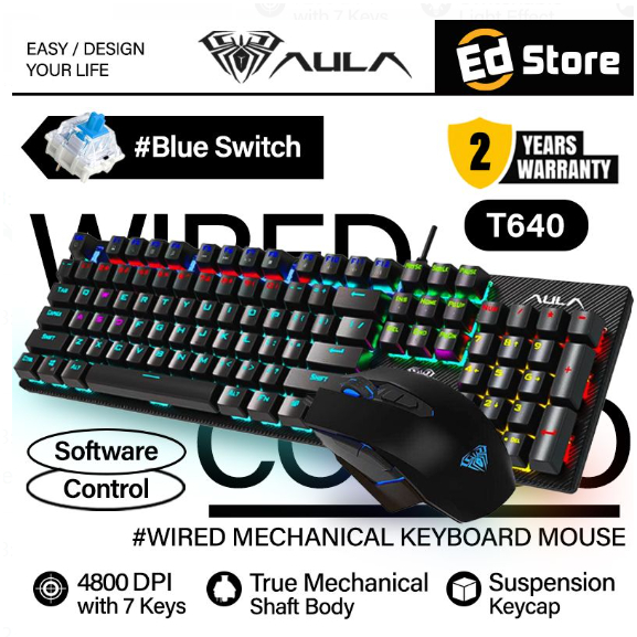 [ READY STOCK ] AULA T640 Wired Combo for Gaming Mechanical Keyboard ...