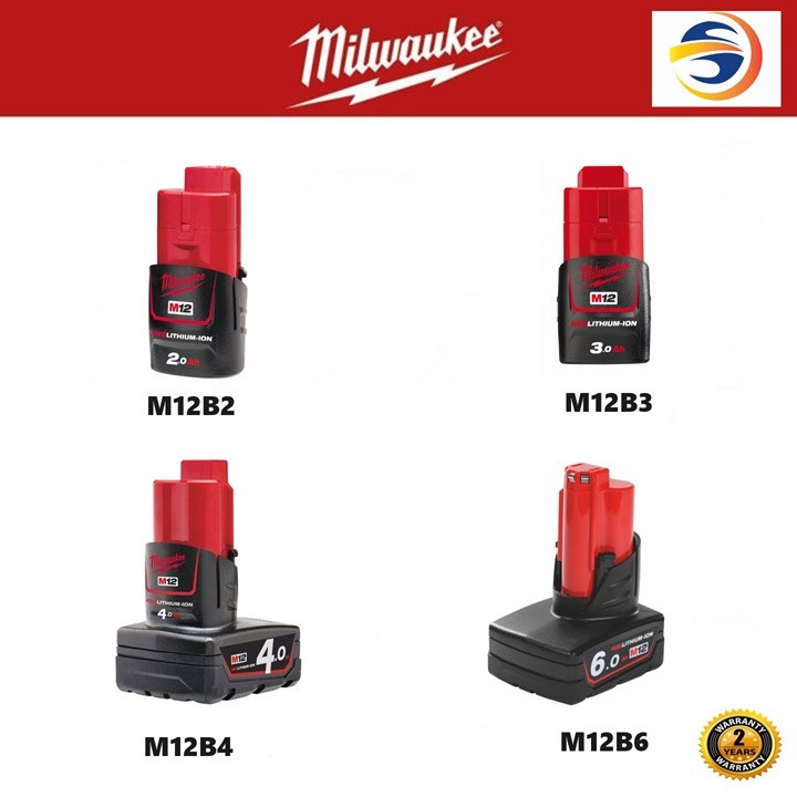 MILWAUKEE RED-LITHIUM™ M12 BATTERY (2.0Ah / 3.0Ah / 4.0Ah / 6.0Ah - MODEL : M12B2/ M12B3/ M12B4 ...