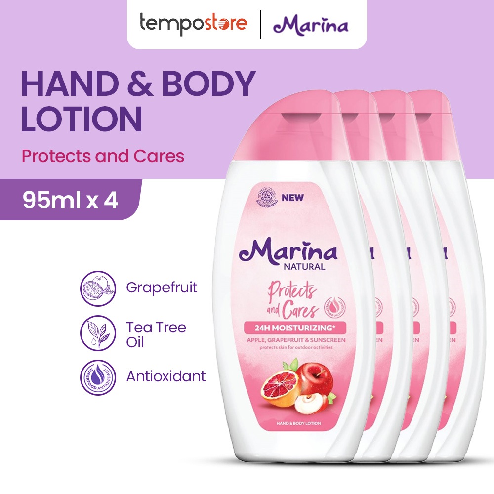 Marina Natural Protects and Cares Hand and Body Lotion (95ml x 4 Bottle/Bundle) | Shopee Malaysia